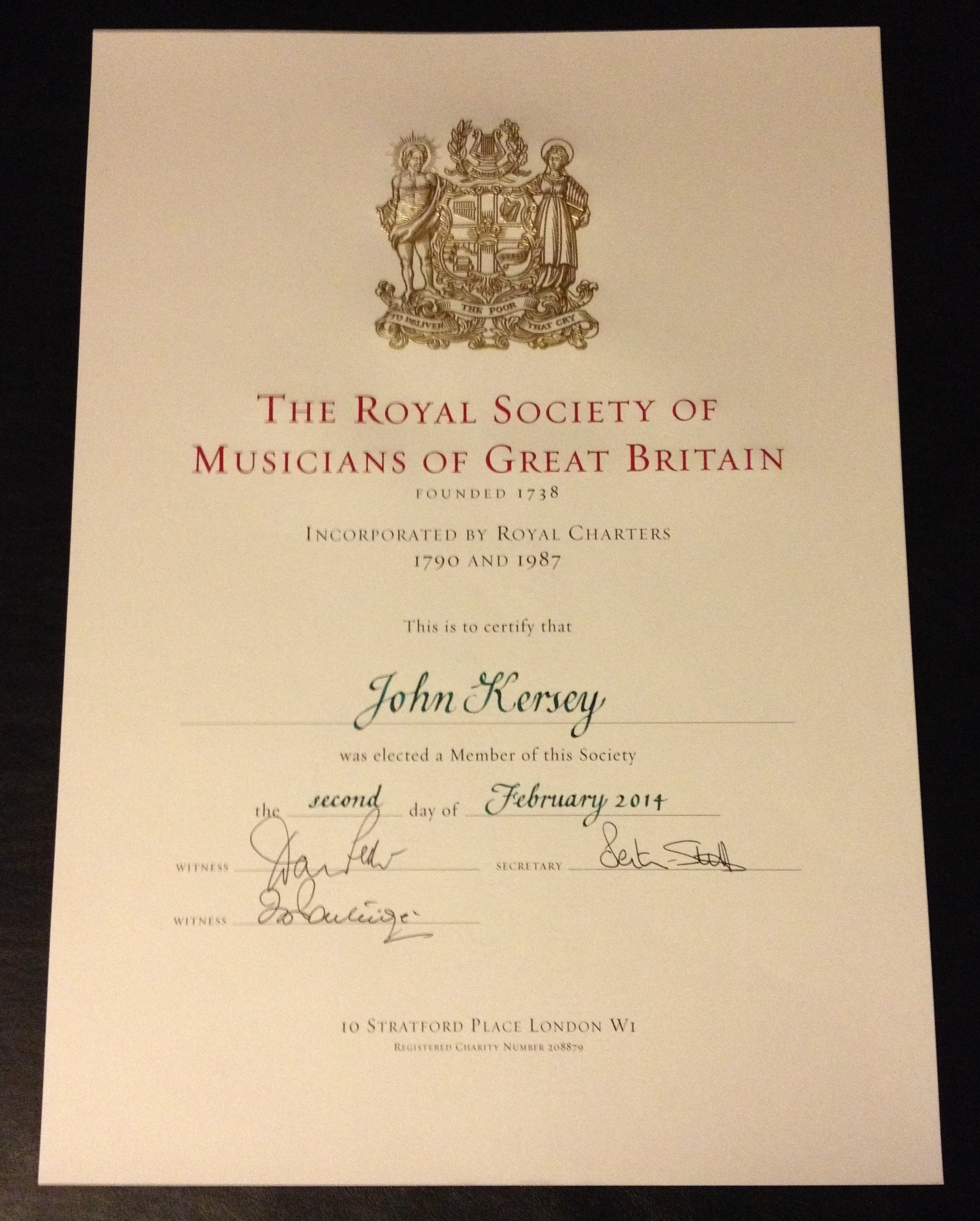 Honours and awards: Member of the Royal Society of Musicians ...