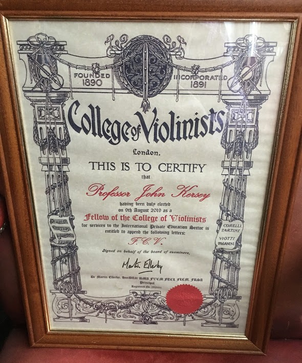 Honours and awards: Fellowship of the College of Violinists – Professor ...