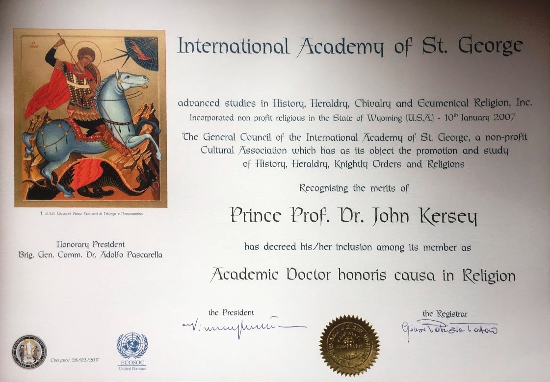 Honours and awards: Academic Doctor honoris causa in Religion from the ...