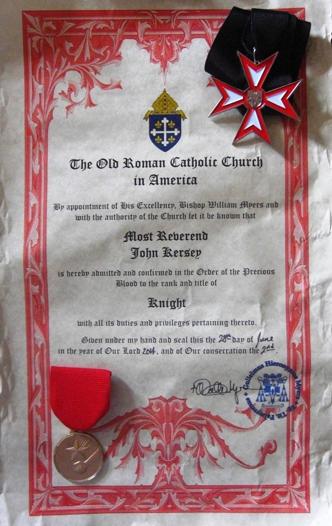 Honours and awards: Knight of the Order of the Precious Blood ...