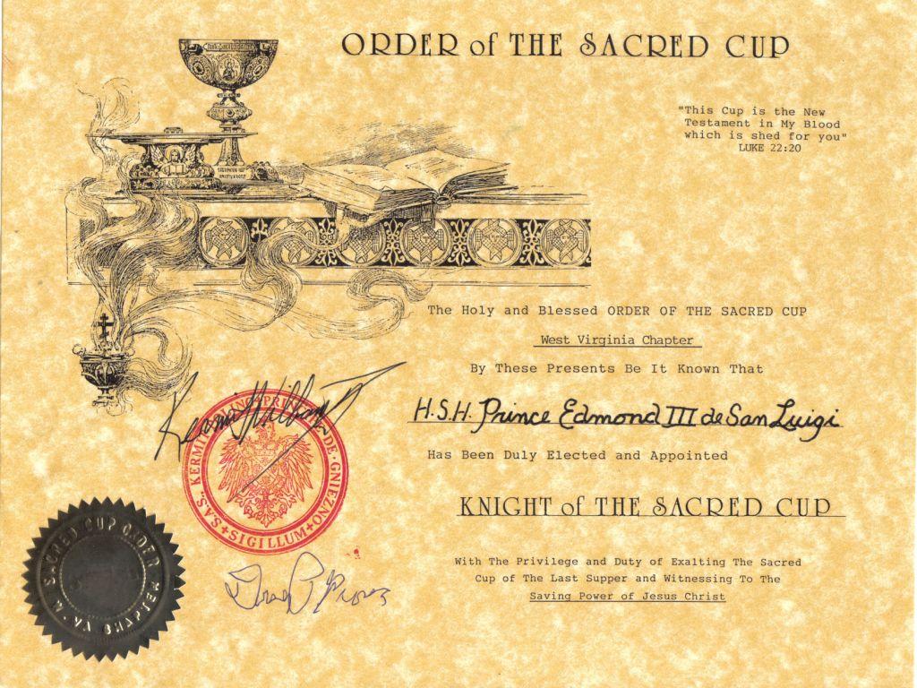 Honours and awards: Knight of the Order of the Sacred Cup – Professor ...