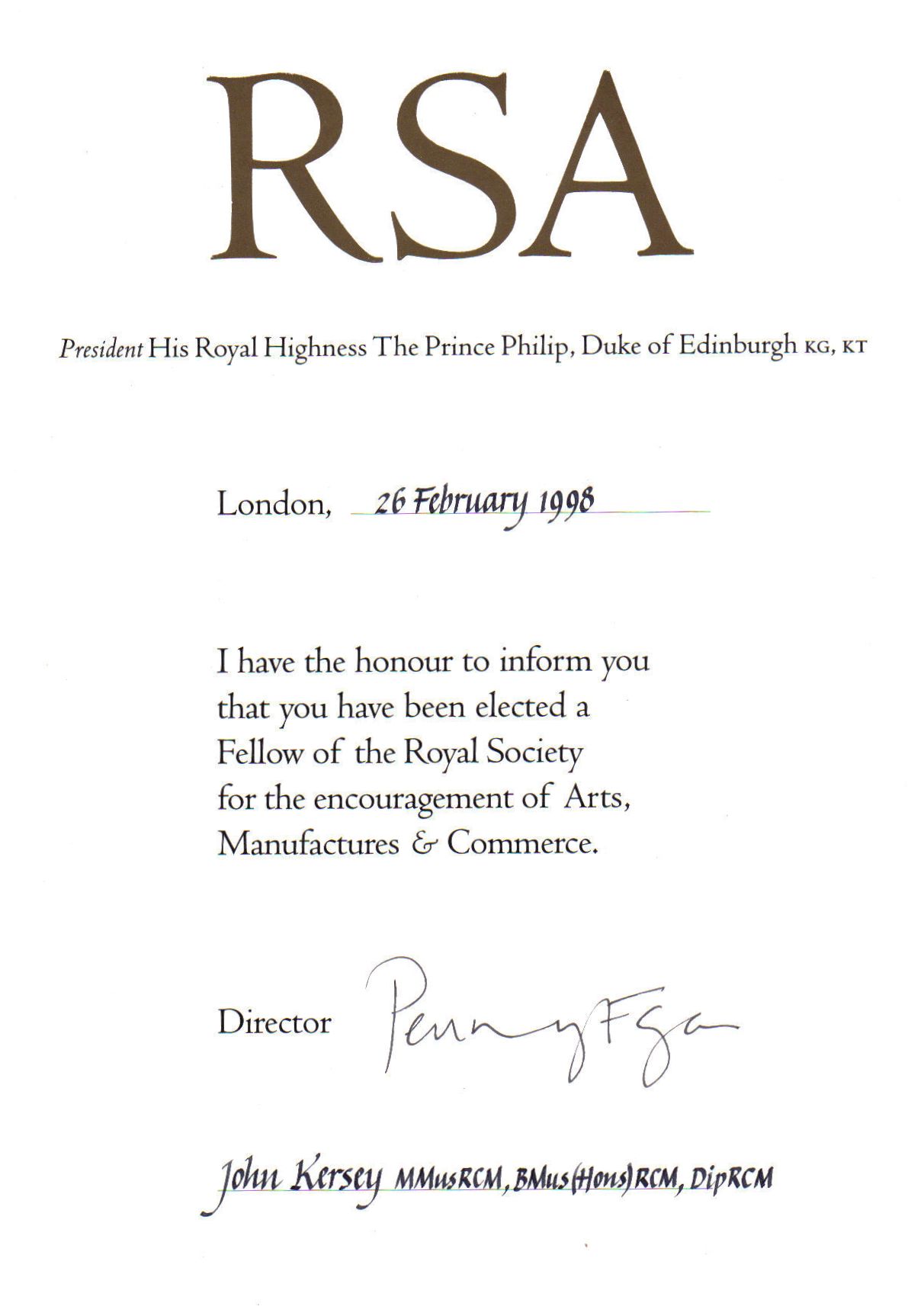 Honours and awards: Fellow of the Royal Society of Arts – Professor ...