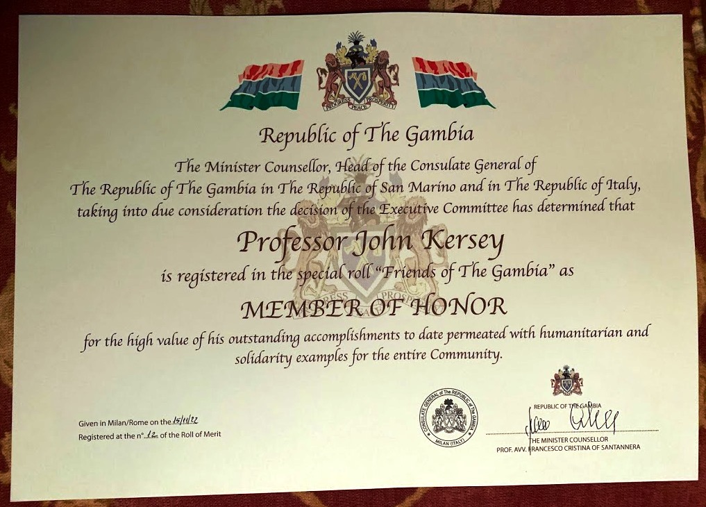 Honours and awards: Member of Honour of “Friends of The Gambia ...