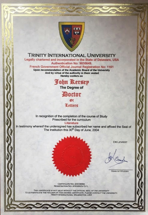 My education: Doctor of Letters from Trinity International University ...