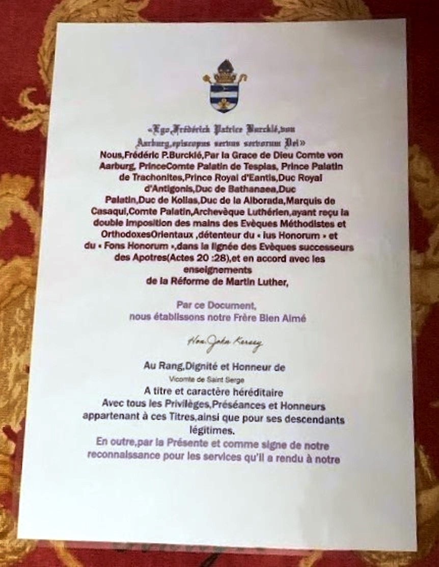 Honours and awards: Vicomte de Saint Serge from the House of Burckle ...